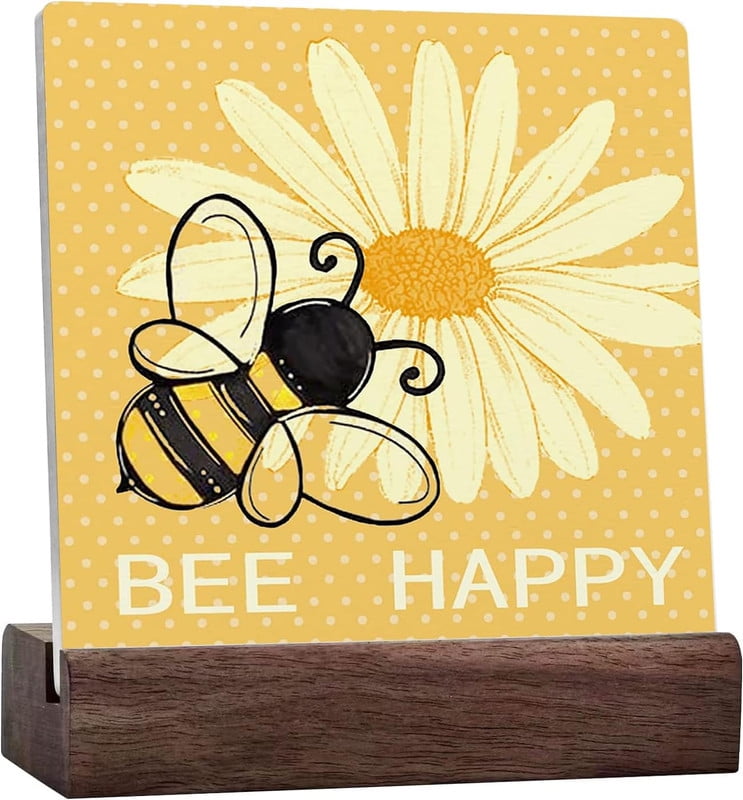 Bee Wooden Ceramic Table Signs Decor,Sunflower Yellow Kitchen Decor ...
