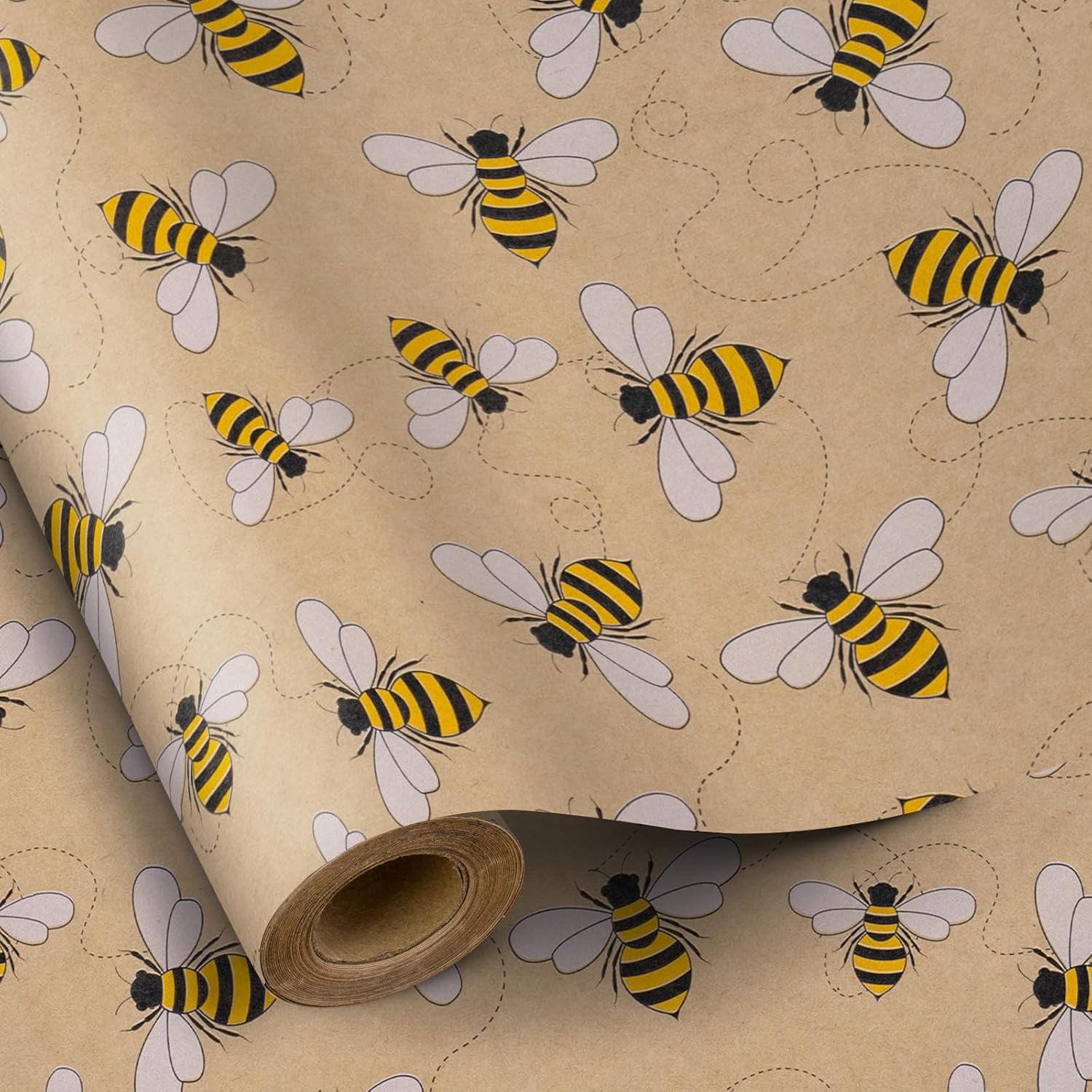 Bee Wrapping Paper Roll, Mini Roll, Honey Bee Design Kraft Gift Wrap ...