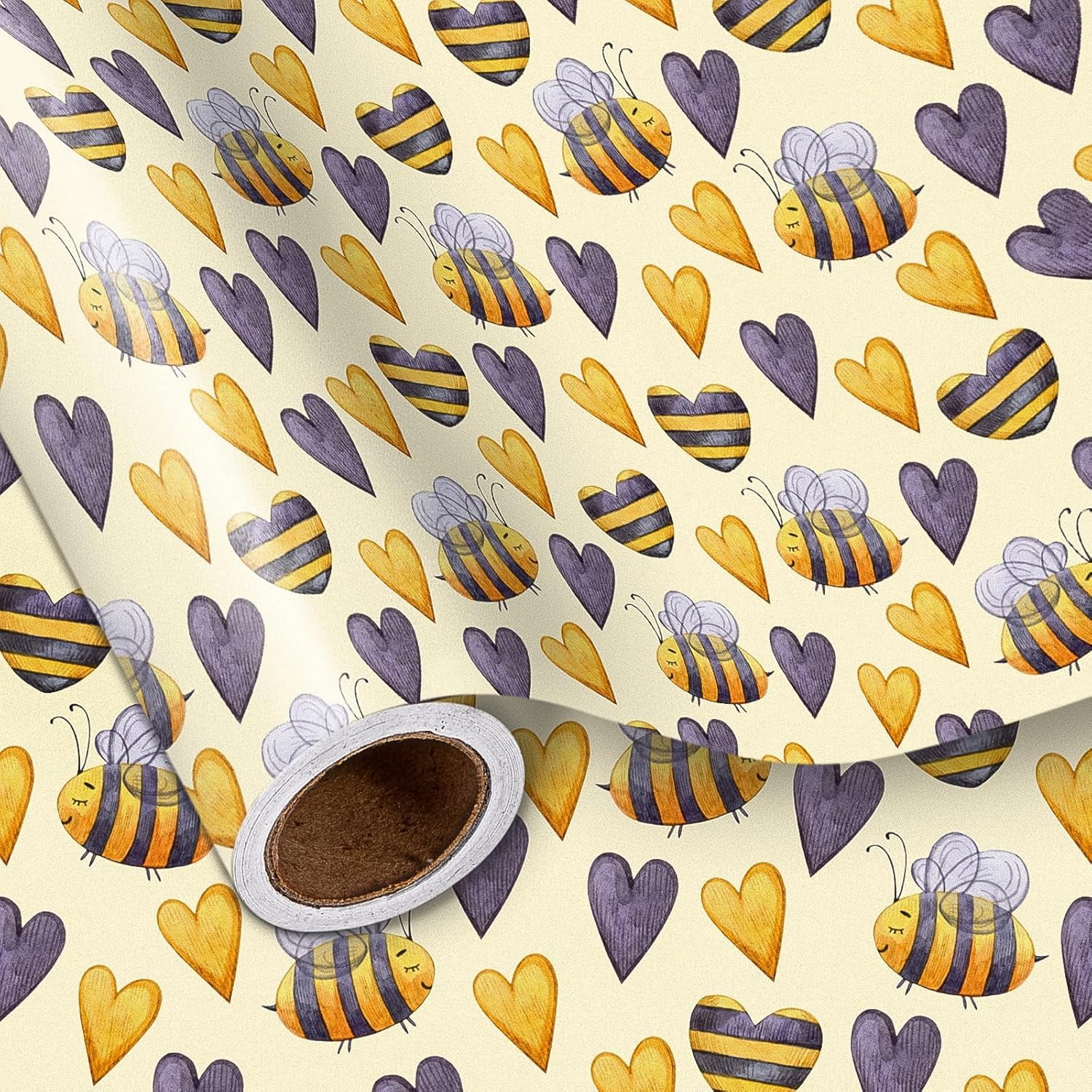Bee Wrapping Paper Roll, Yellow Bees Hearts Design for Fall ...