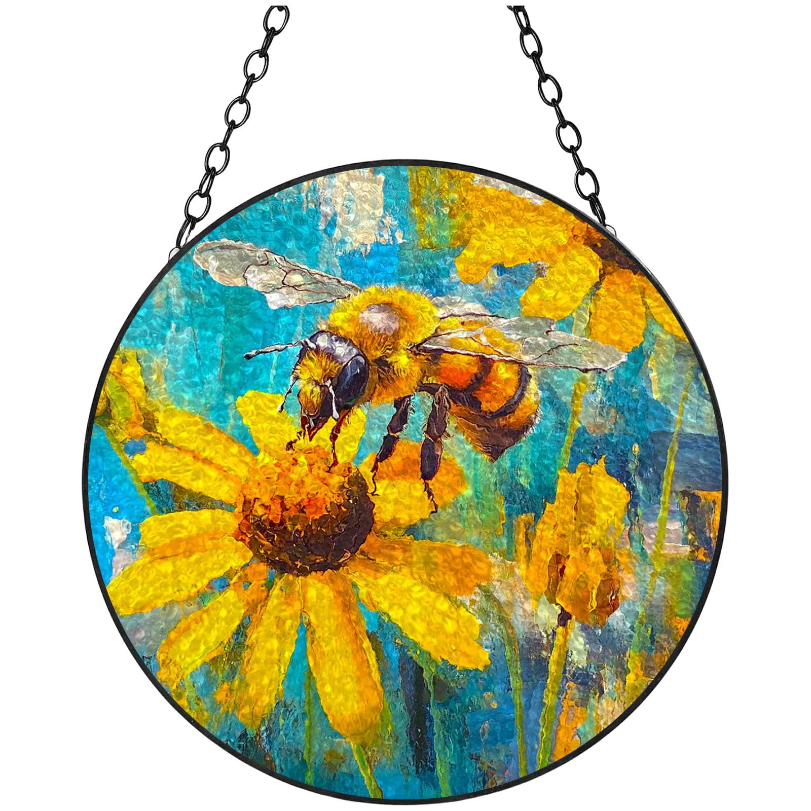 Bee and Yellow Daisy Stained Glass Suncatcher Handmade Window Hanging ...