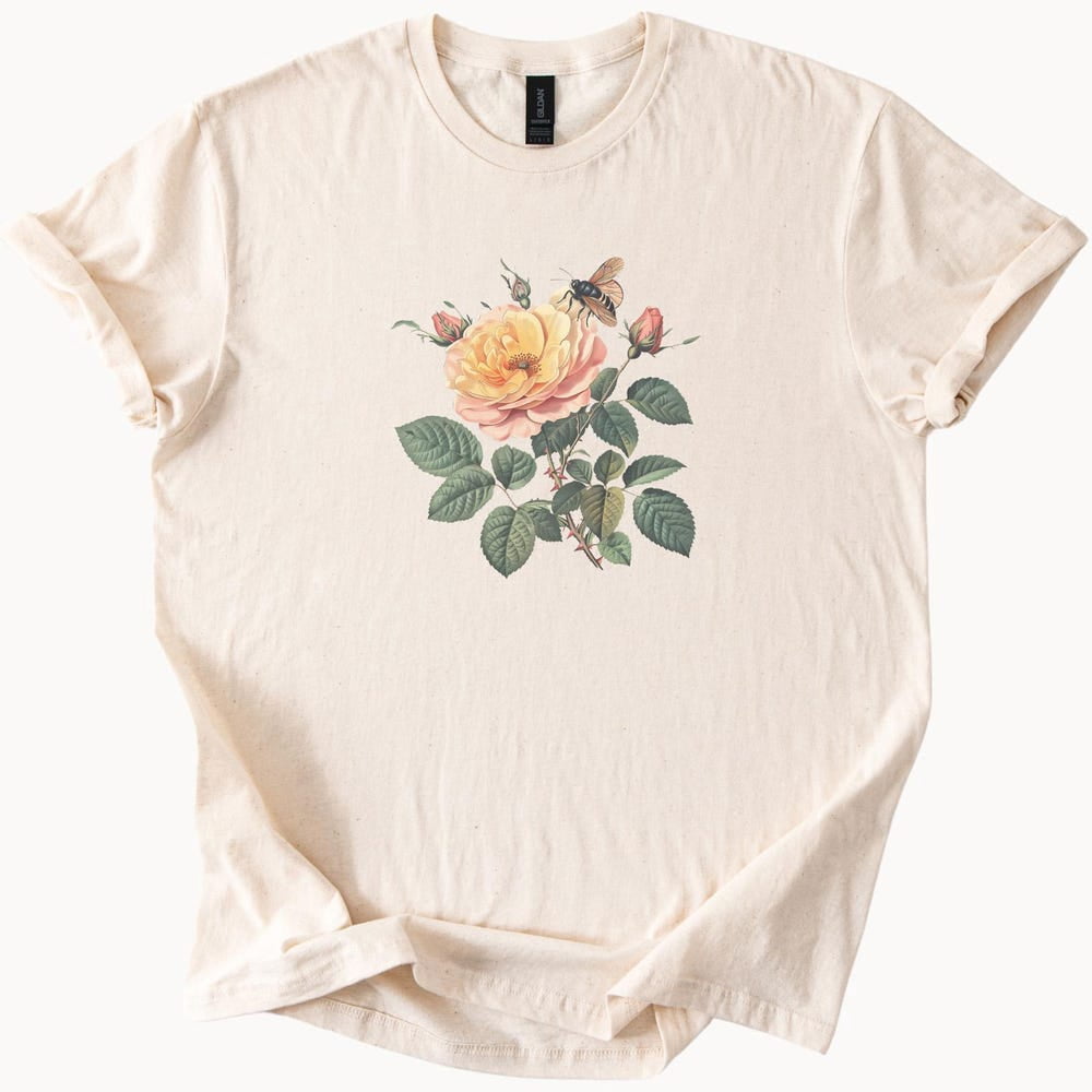 Bee And Yellow Rose Graphic Shirt Botanical Floral Garden Nature Insect ...