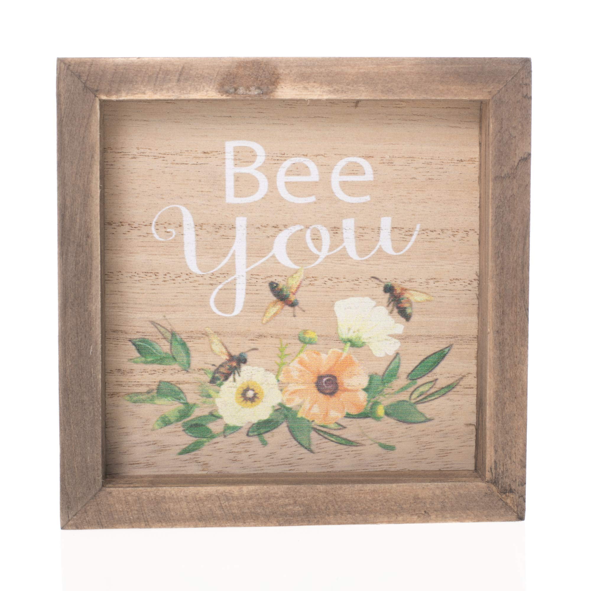 Dicksons Bee You Honey Bees and Flowers Rustic 5 x 5 Wood Tabletop ...