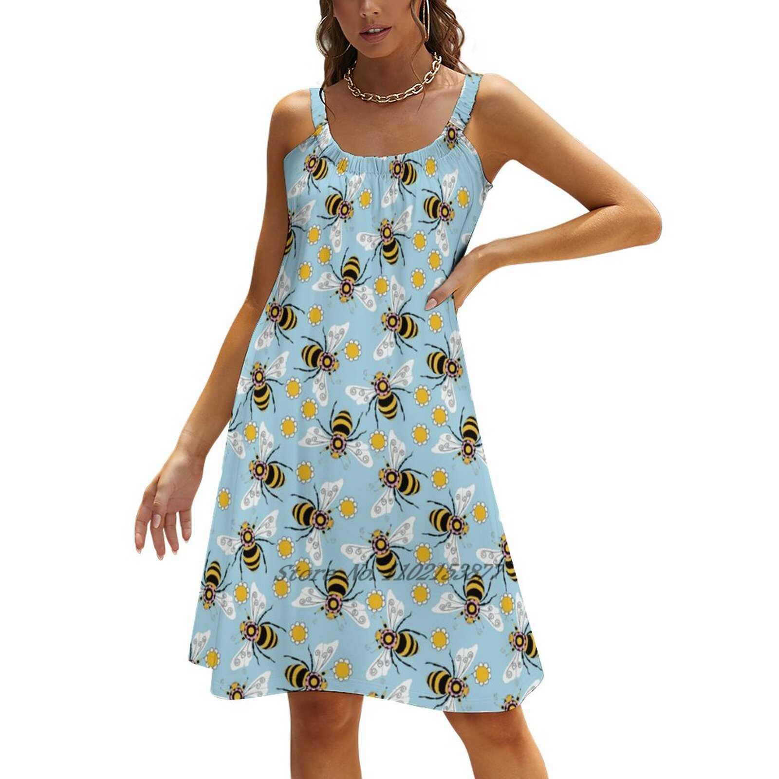 Bee Yourself Loose Pocket Dress Summer Sexy V Neck Dress Print Short ...