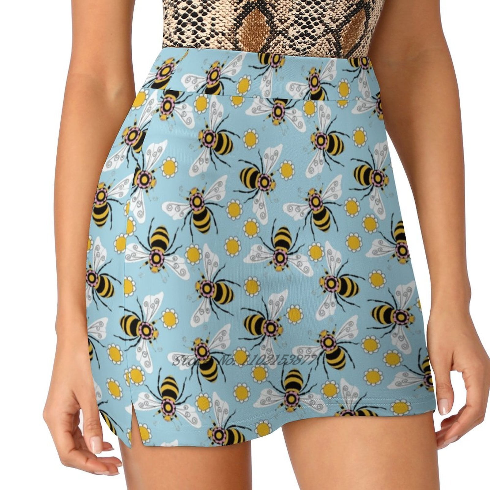 Bee Yourself New Women Skirts Double-Layer Printed Short Dress Mini Sport Skirt Bee Bees Bumble ...