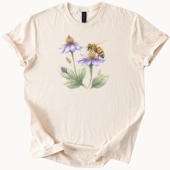 Bee and Aster Flower T-Shirt Honeybee Graphic Tee Nature Gift - Walmart.com