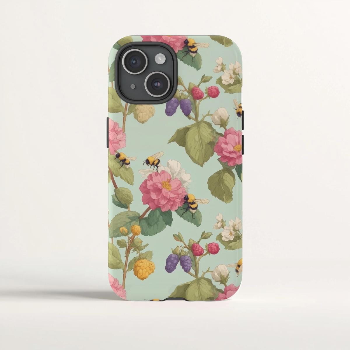 Bee and Berry Garden Phone Case Botanical Wildflower Art for iPhone 17 ...