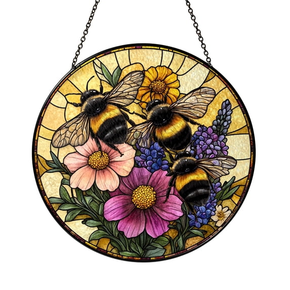 Bee and Blossom Faux Stained Glass Window Decor, Nature Inspired ...