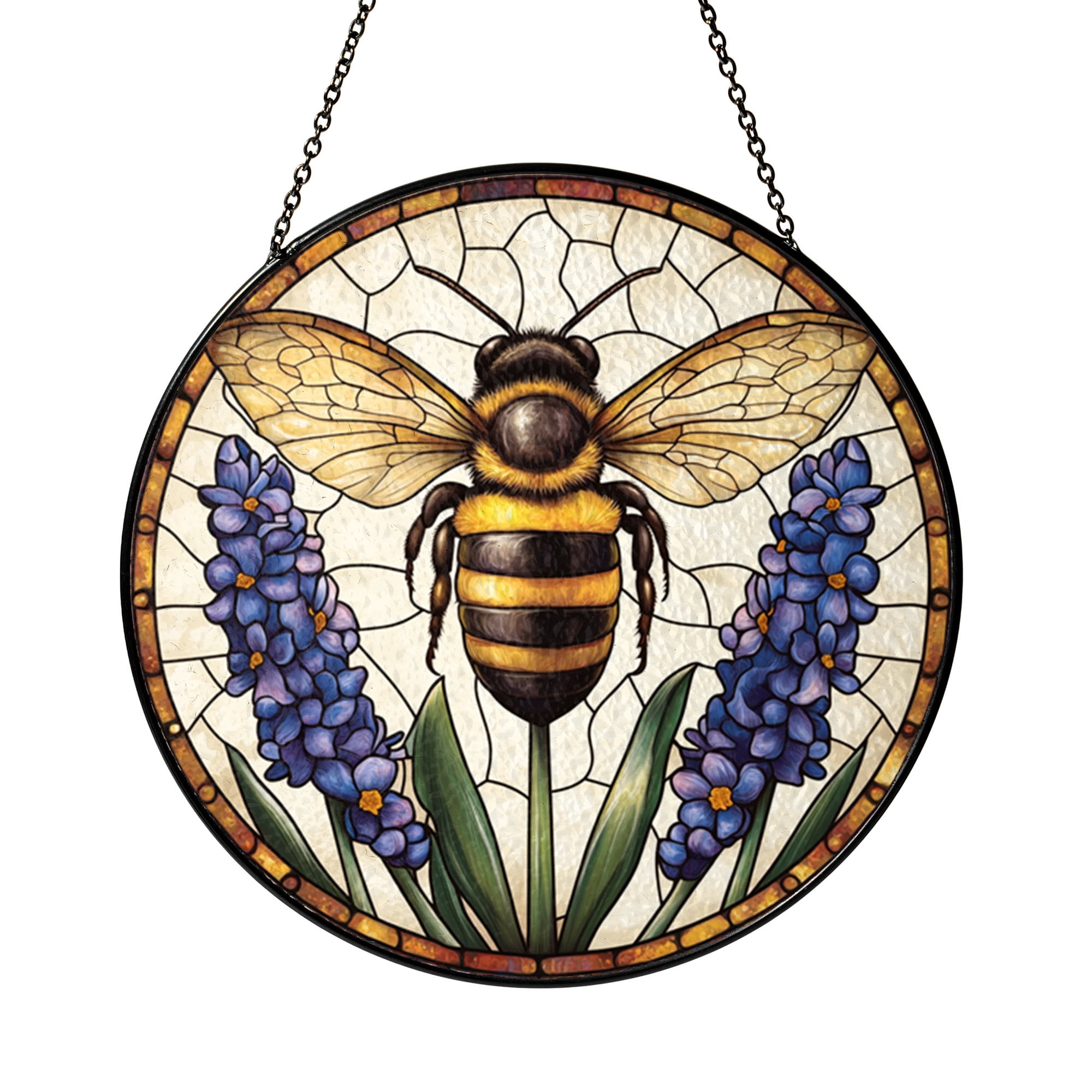Bee and Blue Flowers Stained Glass Suncatcher Garden Window Art ...