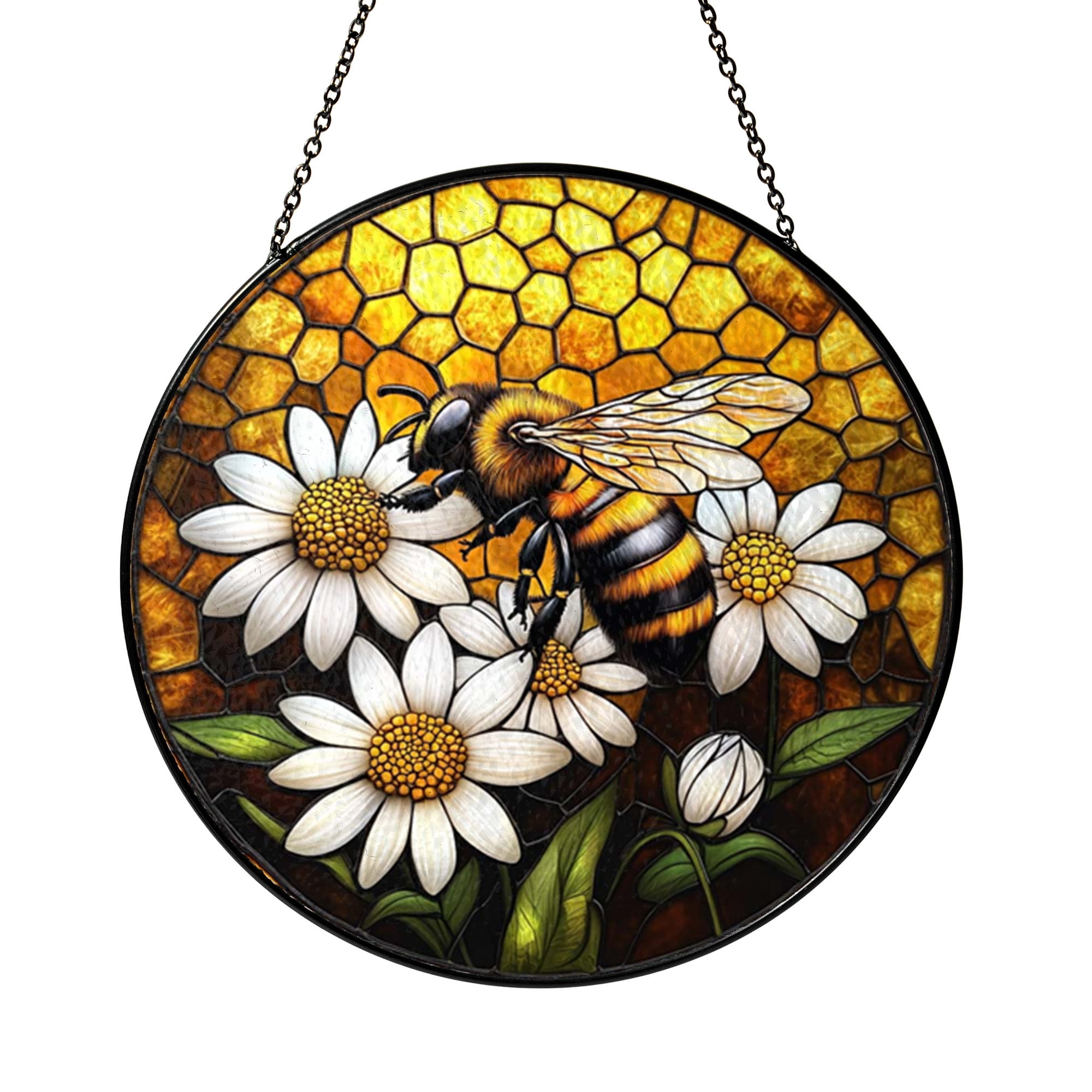 Bee and Daisy Floral Stained Glass Style Suncatcher, Decorative Window ...