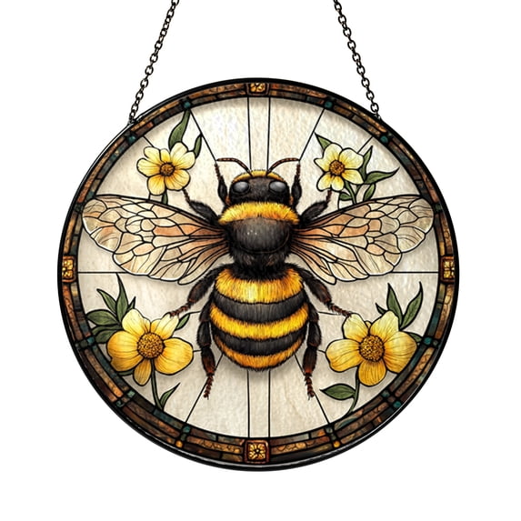 Bee and Floral Glass Window Decor, Decorative Hanging Light Catcher Art ...