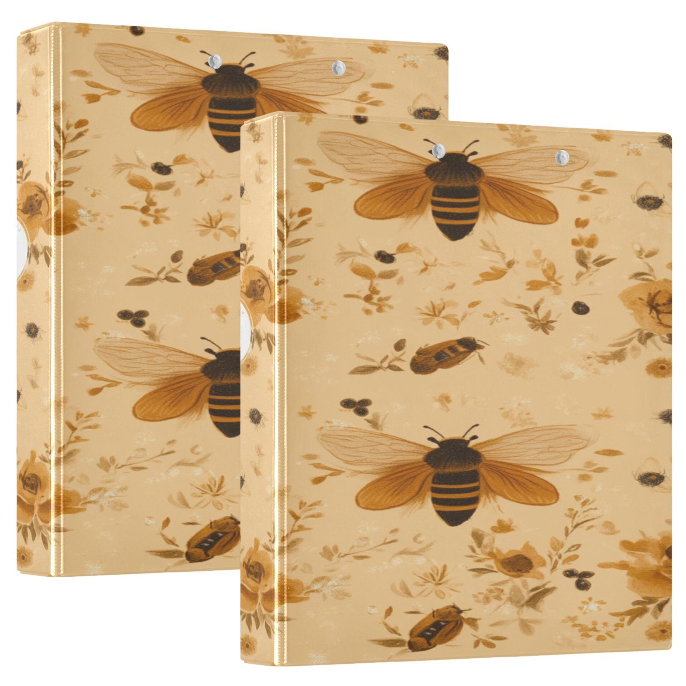 Bee and Floral Pattern 12.4x10.6in PVC Round Ring Binders, 2-Pack, D ...