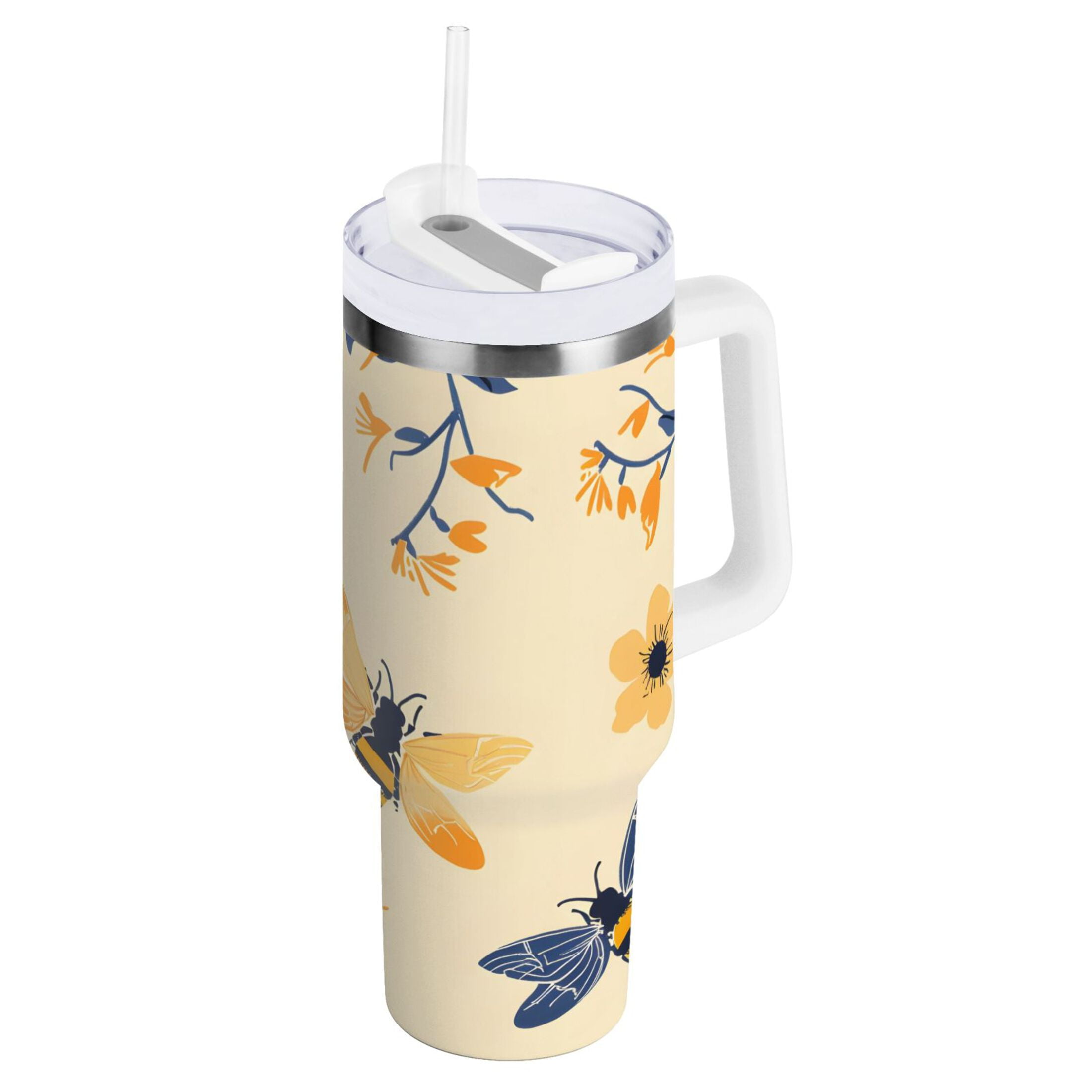 Bee and Flower 30 oz Tumbler with Handle and Straw Lid Vacuum Insulated ...
