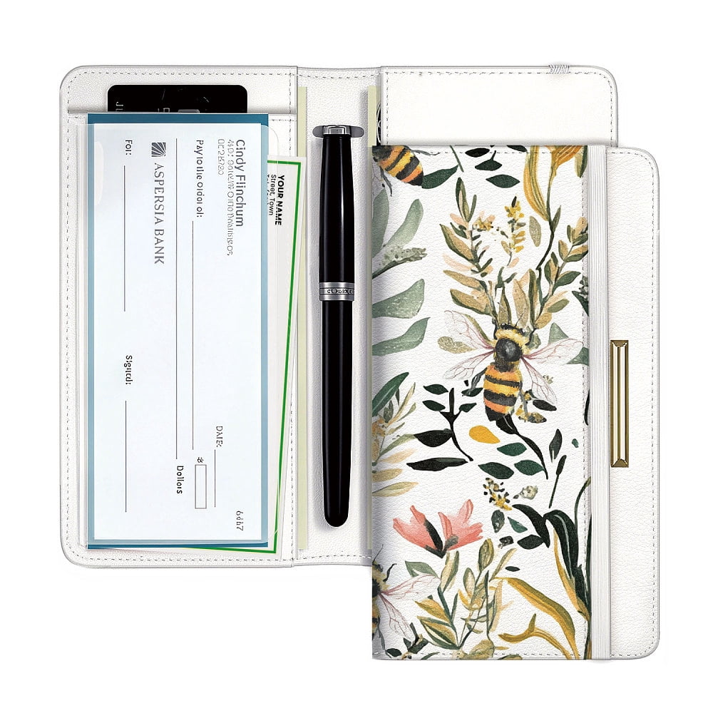 Bee and Flower Branch Checkbook Cover for Personal Checkbook Imitation ...