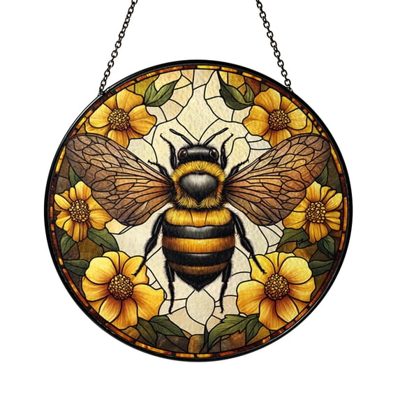 Bee and Flower Glass Window Decor, Decorative Hanging Light Catcher Art ...
