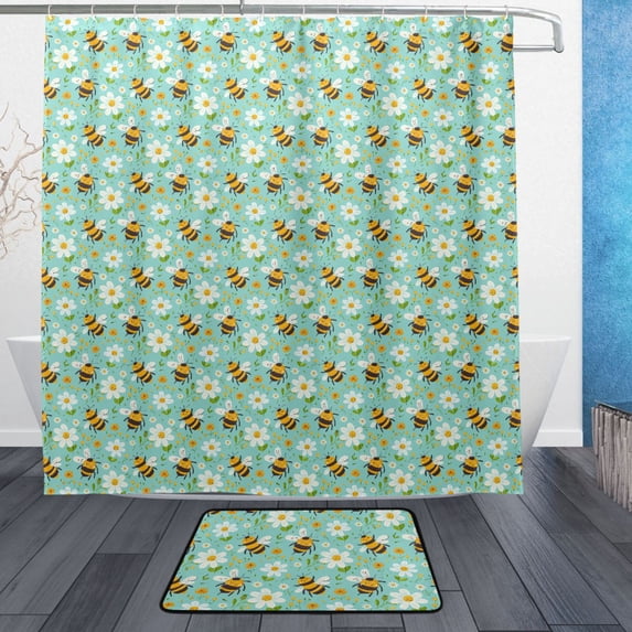 Bee and Flowers Pattern Bathroom Accessory Sets Waterproof Shower ...