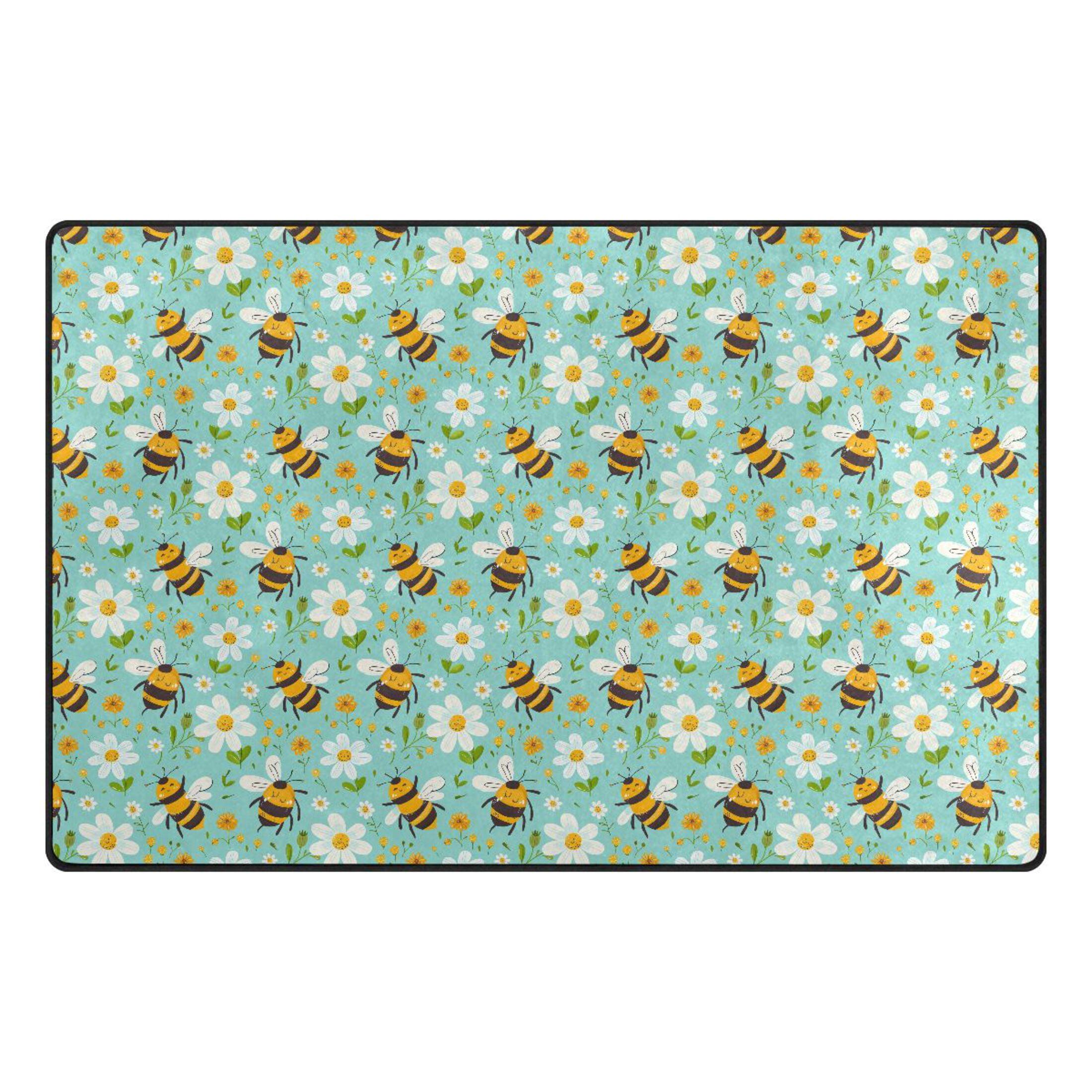 Bee and Flowers Pattern Memory Foam Area Rug 60"x39" Non Slip ...
