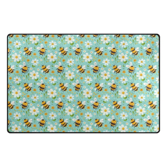 Bee and Flowers Pattern Memory Foam Area Rug 60"x39" Non Slip ...