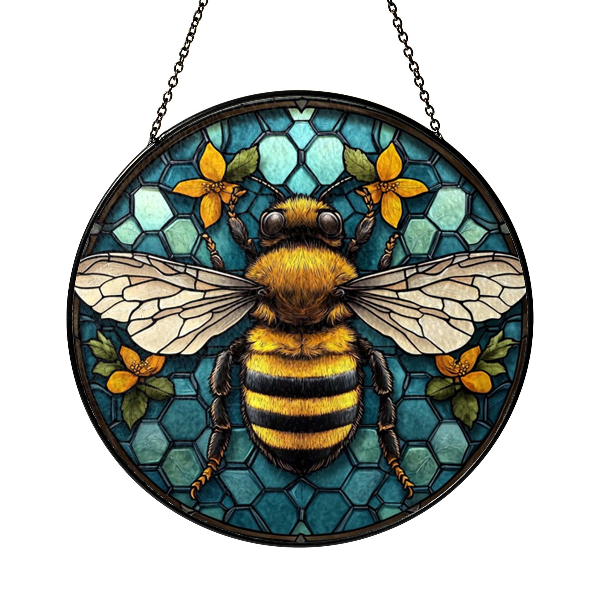 Bee and Honeycomb Design Stained Glass Style Window Hanging Suncatcher ...