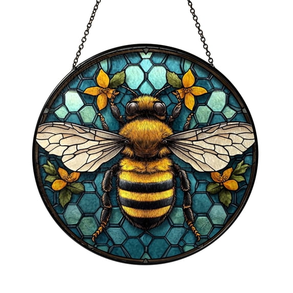 Bee and Honeycomb Design Stained Glass Style Window Hanging Suncatcher ...