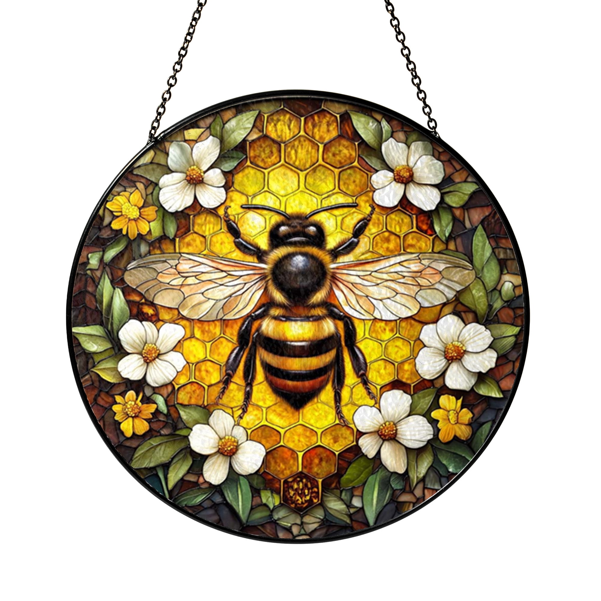 Bee and Honeycomb Stained Glass Suncatcher – Garden Window Hanging ...