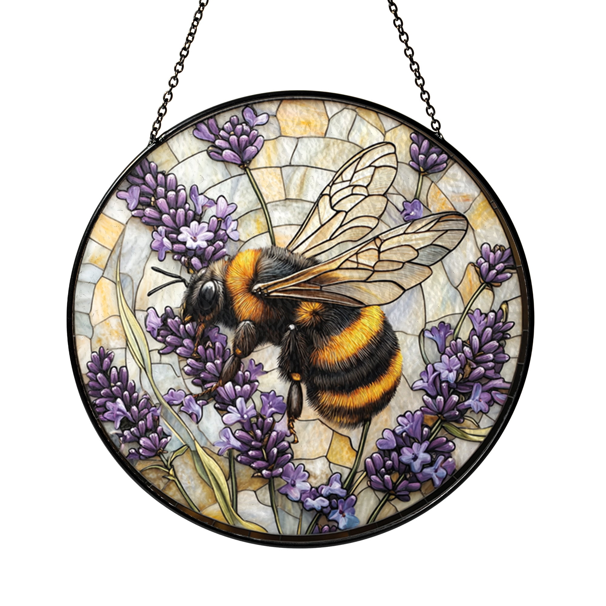 Bee and Lavender Stained Glass Suncatcher – Floral Window Hanging ...