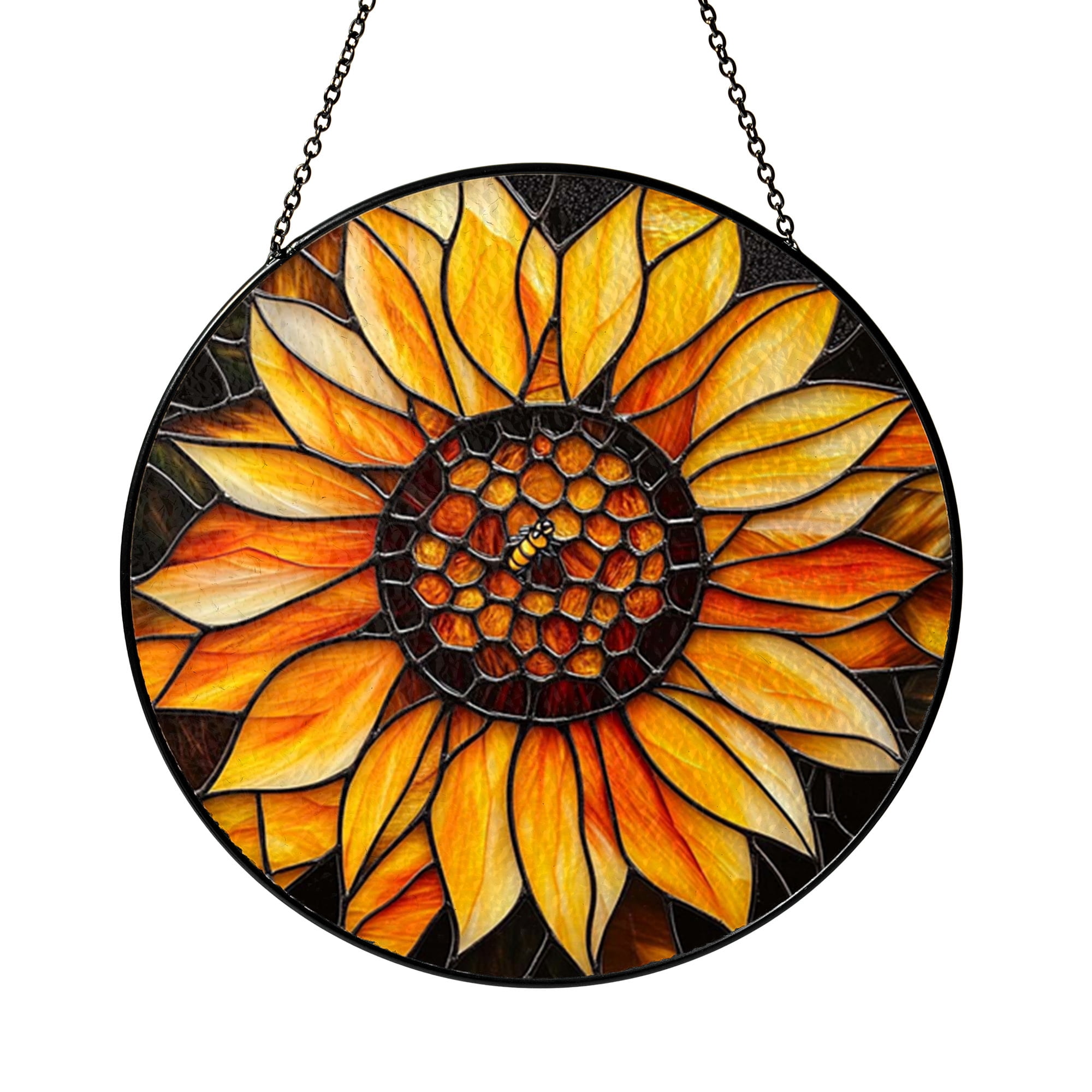 Bee and Sunflower Acrylic Window Hanging, Faux Stained Glass Style ...