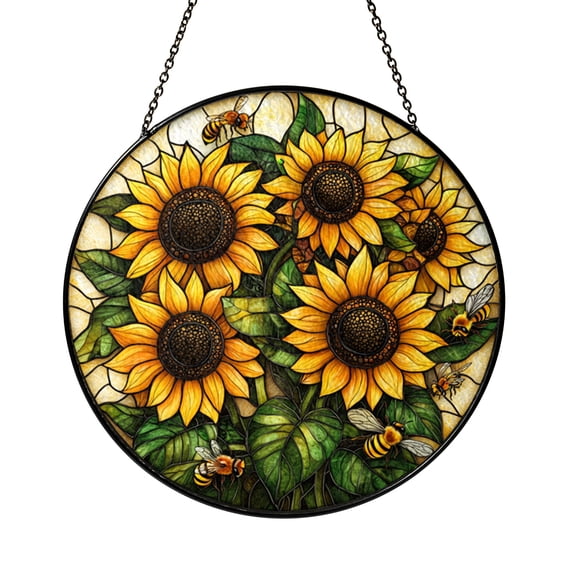 Bee and Sunflower Stained Glass Window Suncatcher, Botanical Sun ...