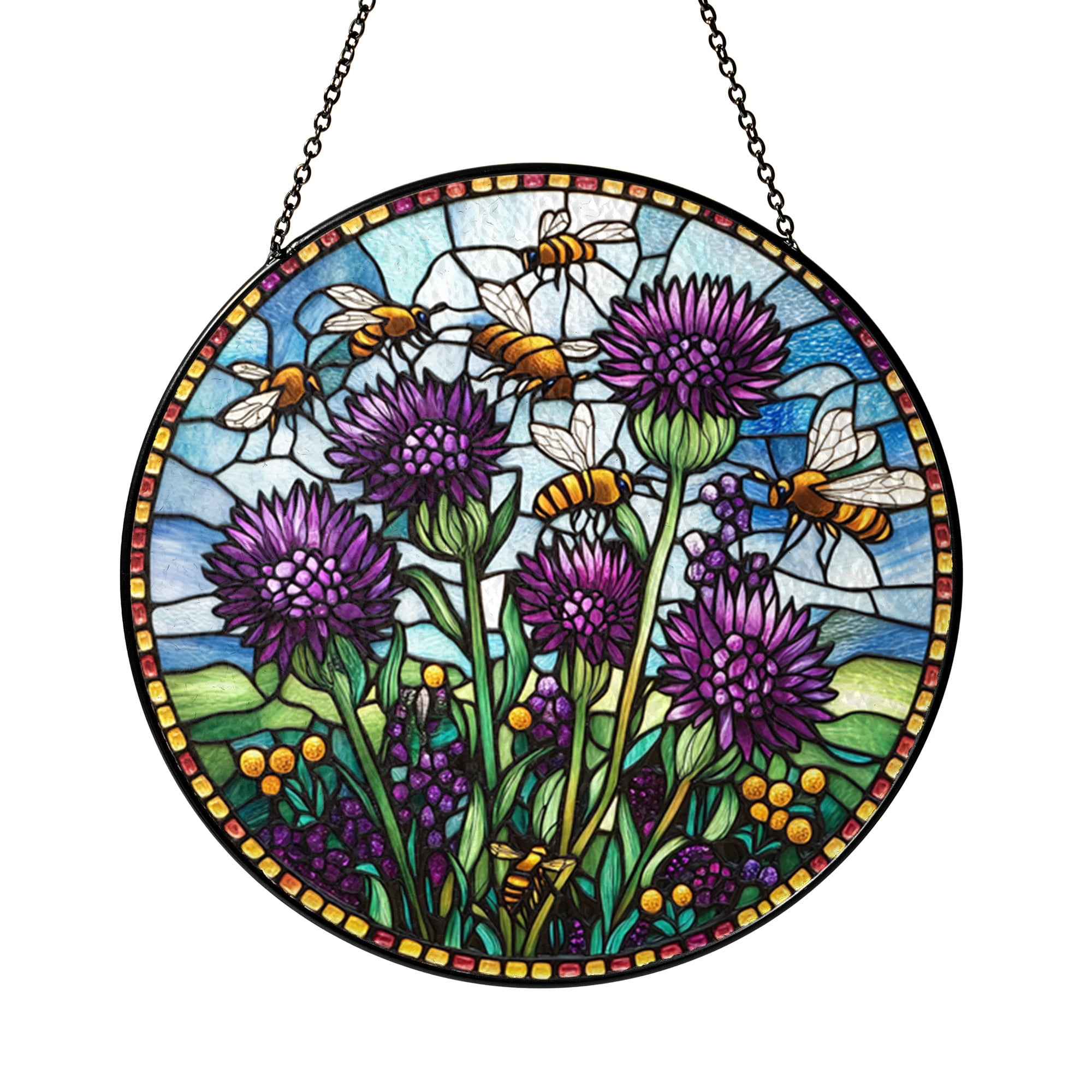 Bee and Thistle Stained Glass Style Suncatcher – Floral Window Decor ...