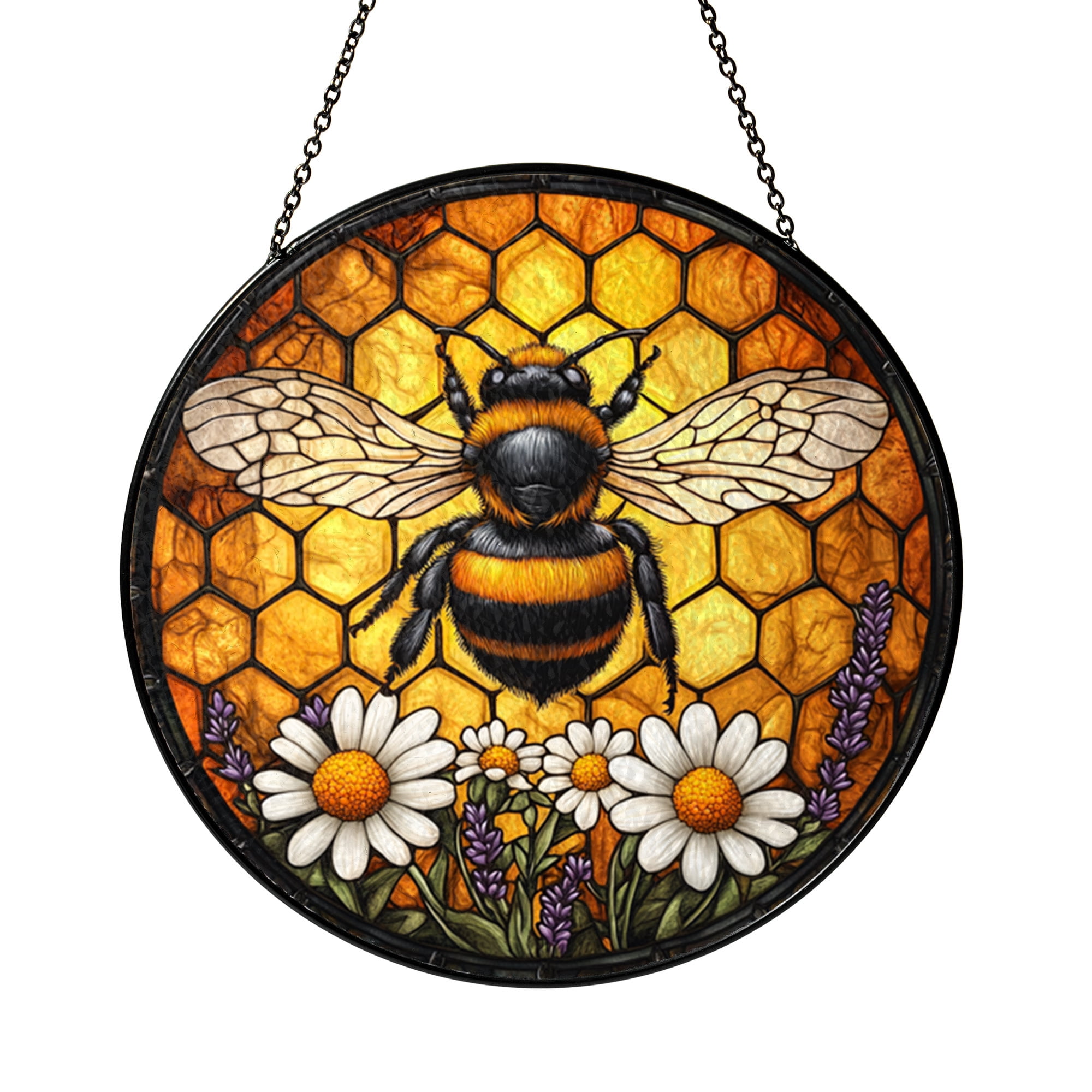 Bee and Wildflower Stained Glass Style Suncatcher Window Hanging ...