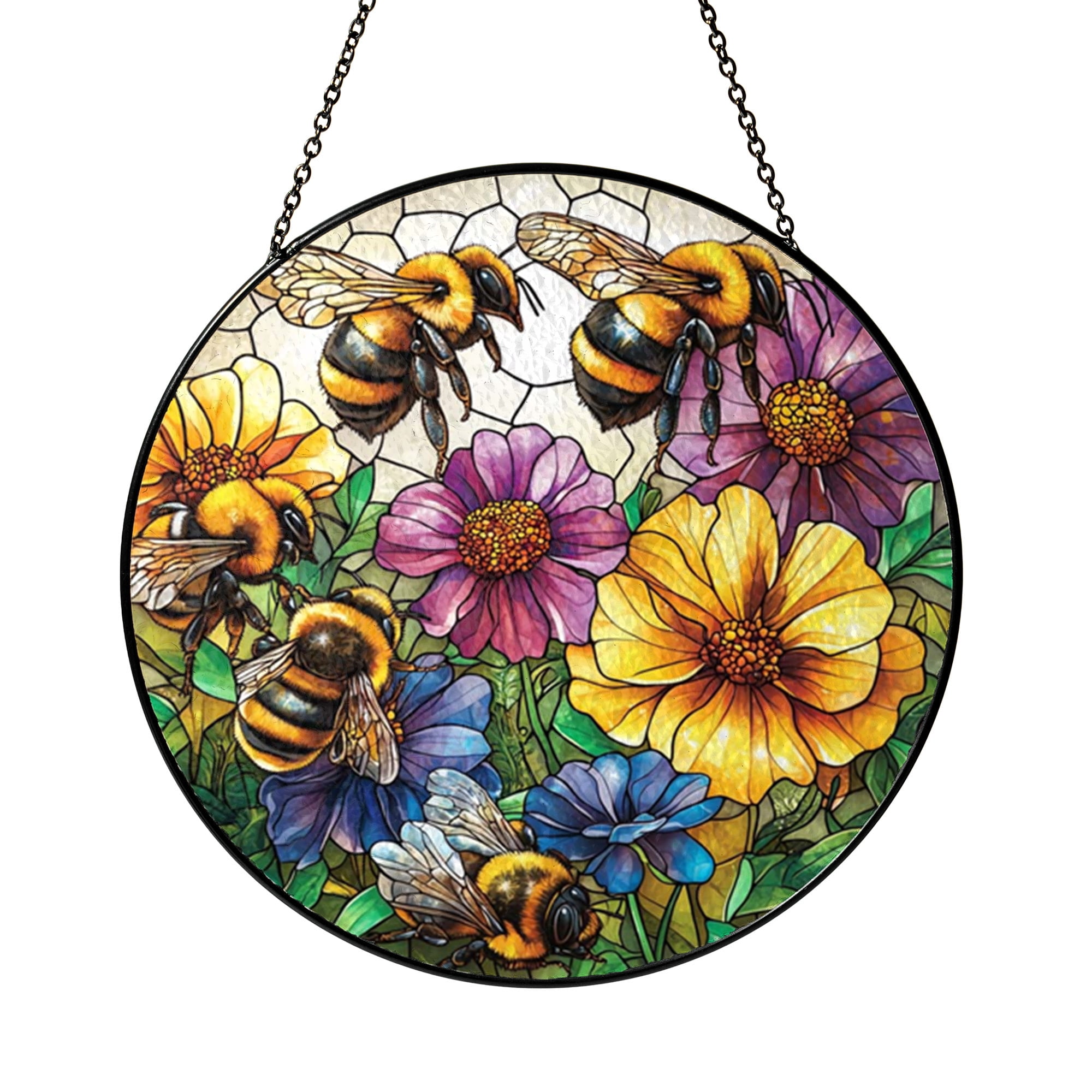 Bee and Wildflower Window Hanging – Stained Glass Inspired Art ...