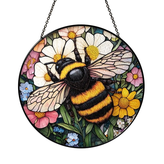 Bee and Wildflower Window Suncatcher, Stained Glass Style Garden ...