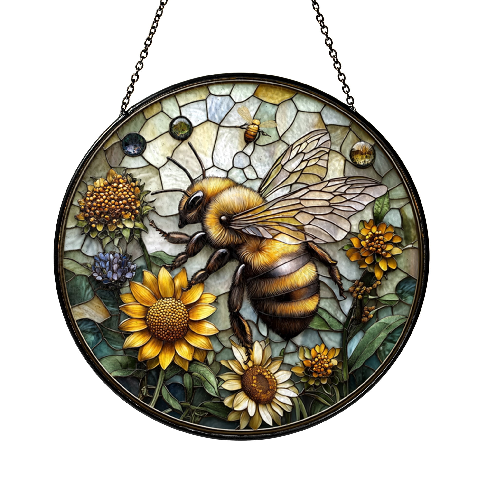 Bee and Wildflowers Stained Glass Style Suncatcher – Garden Window ...