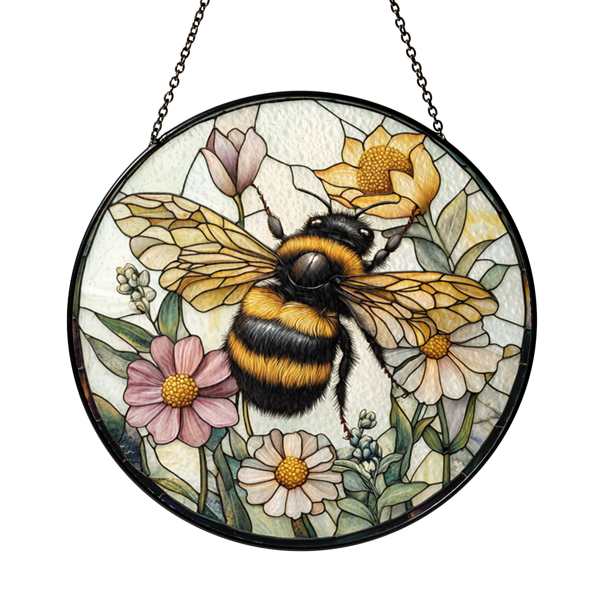 Bee and Wildflowers Stained Glass Suncatcher, Window Hanging Decor ...