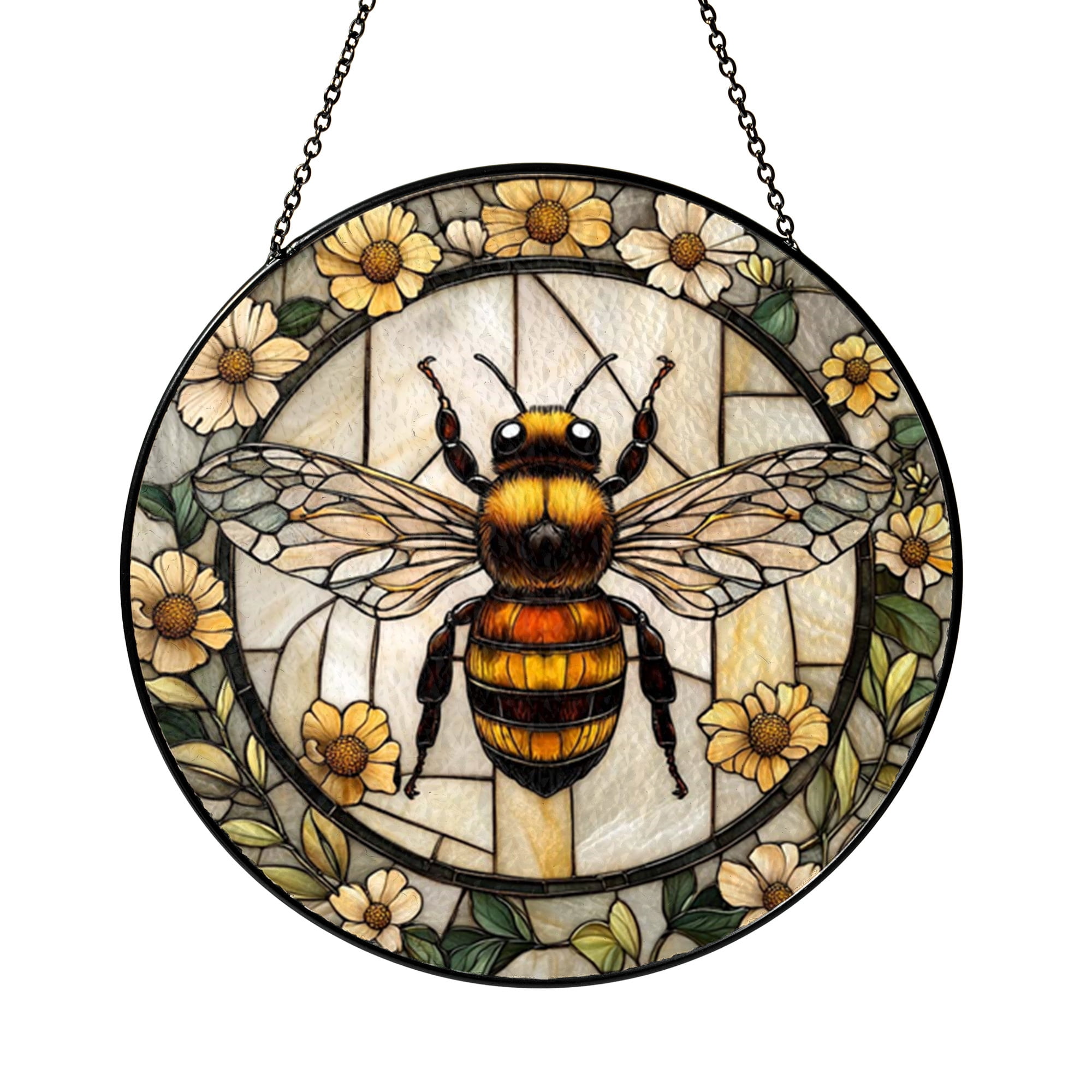 Bee and Yellow Flower Round Suncatcher – Stained Glass Style Garden ...