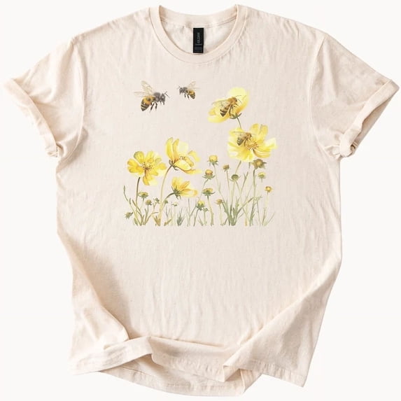 Bee and Yellow Wildflower Graphic Tee Botanical Garden Nature Shirt ...