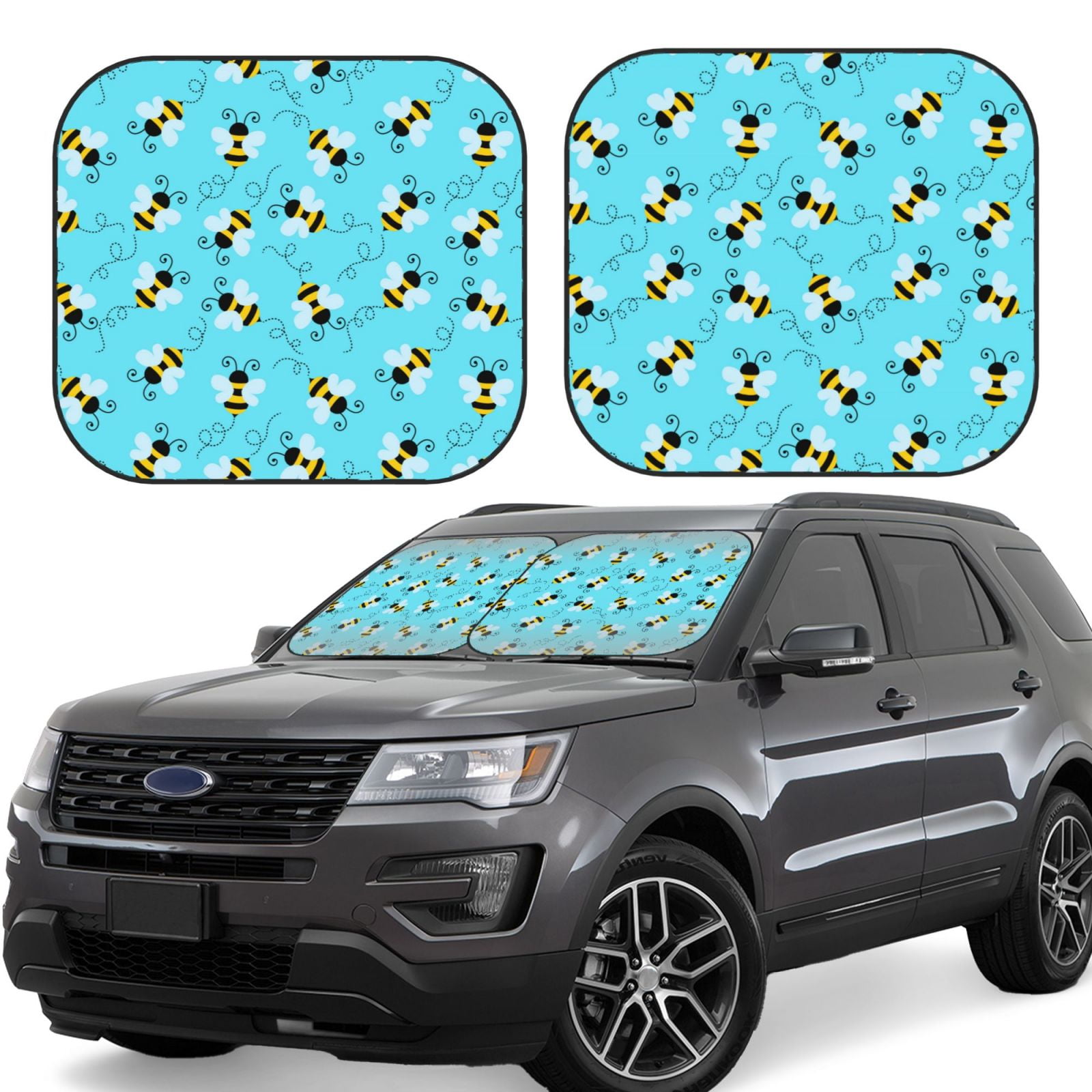 Bee cute cartoon blue Car Windshield Sun Shade - Foldable Car Sun Shade ...