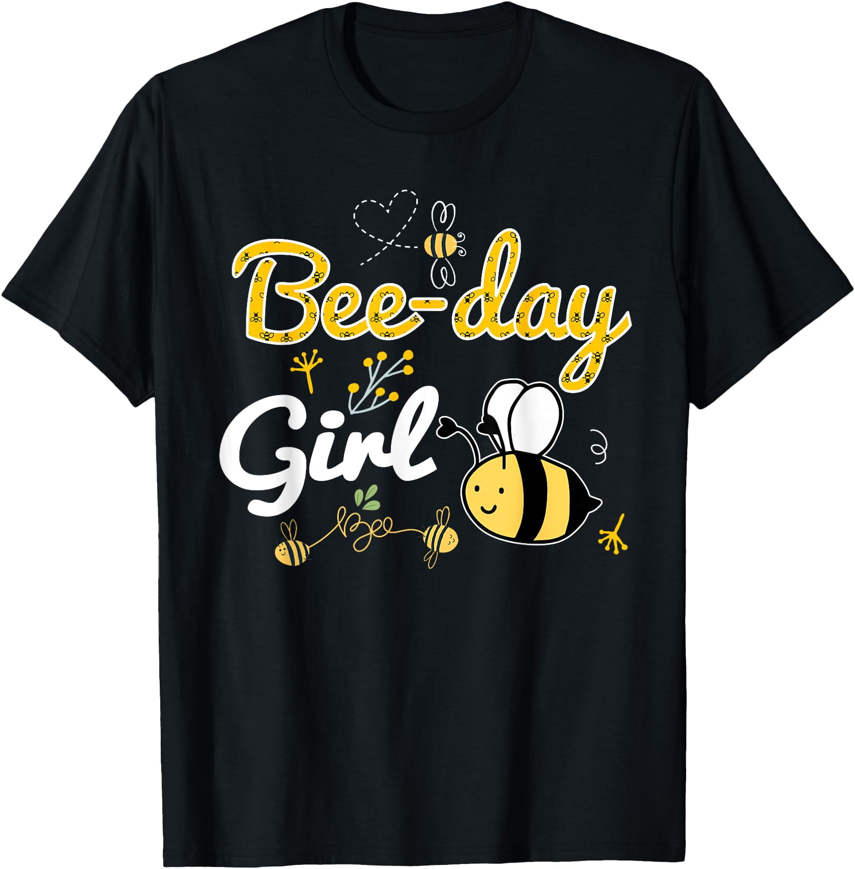 Bee-day Girl Birthday Party Cute Bee Softstyle T-Shirt,Black Color,Size ...