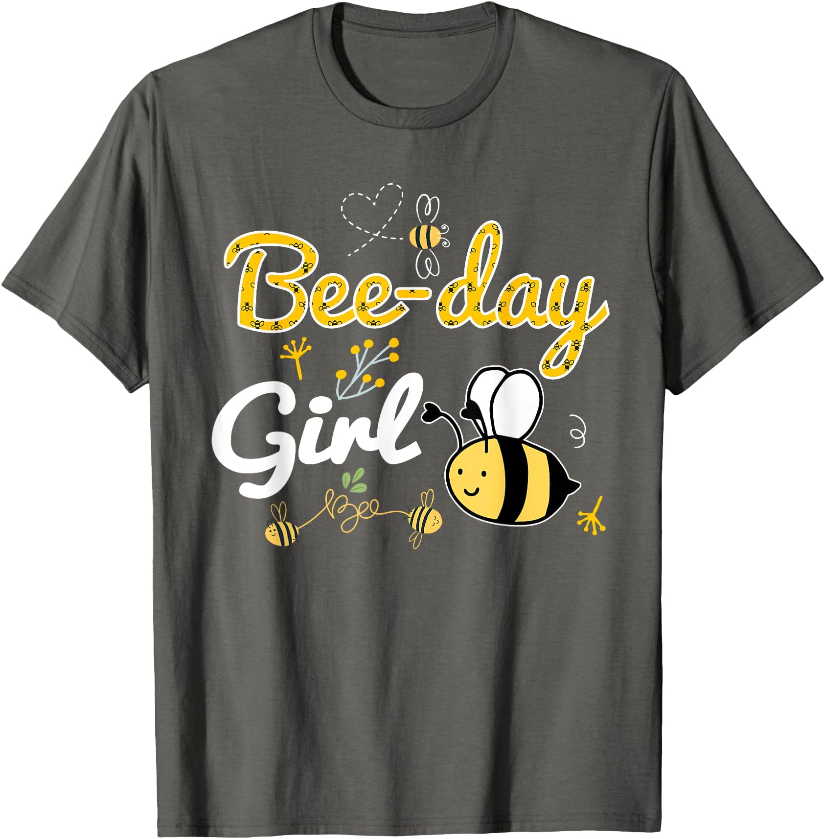 Bee-day Girl Birthday Party Cute Bee Softstyle T-Shirt,Charcoal Color ...