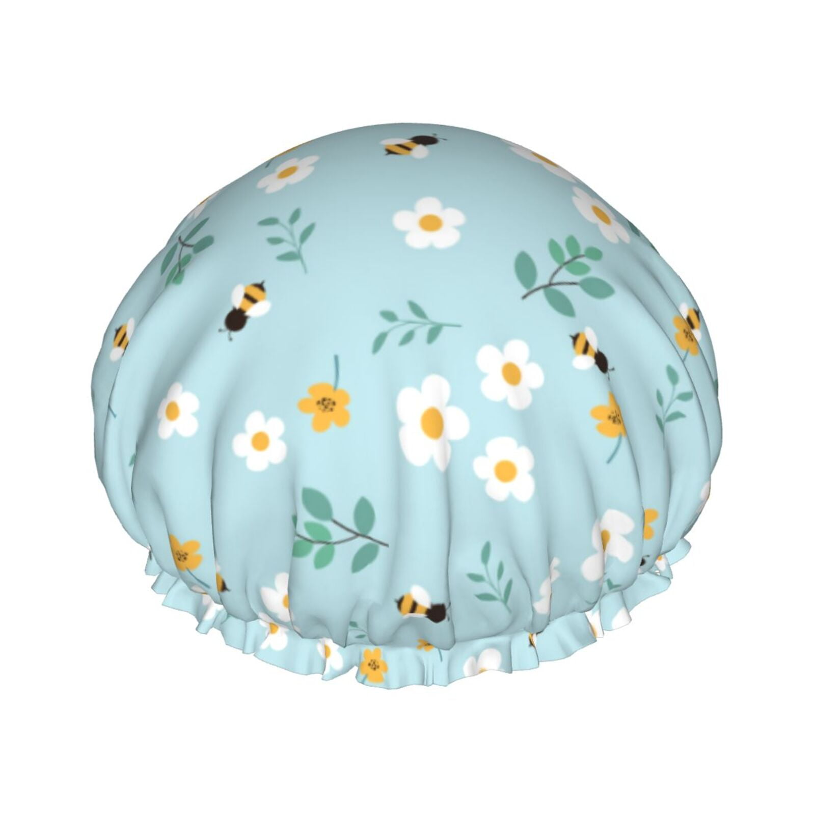 Bee flower Shower Cap, Reusable Bath Hair Hat for all Hair Lengths Hair ...