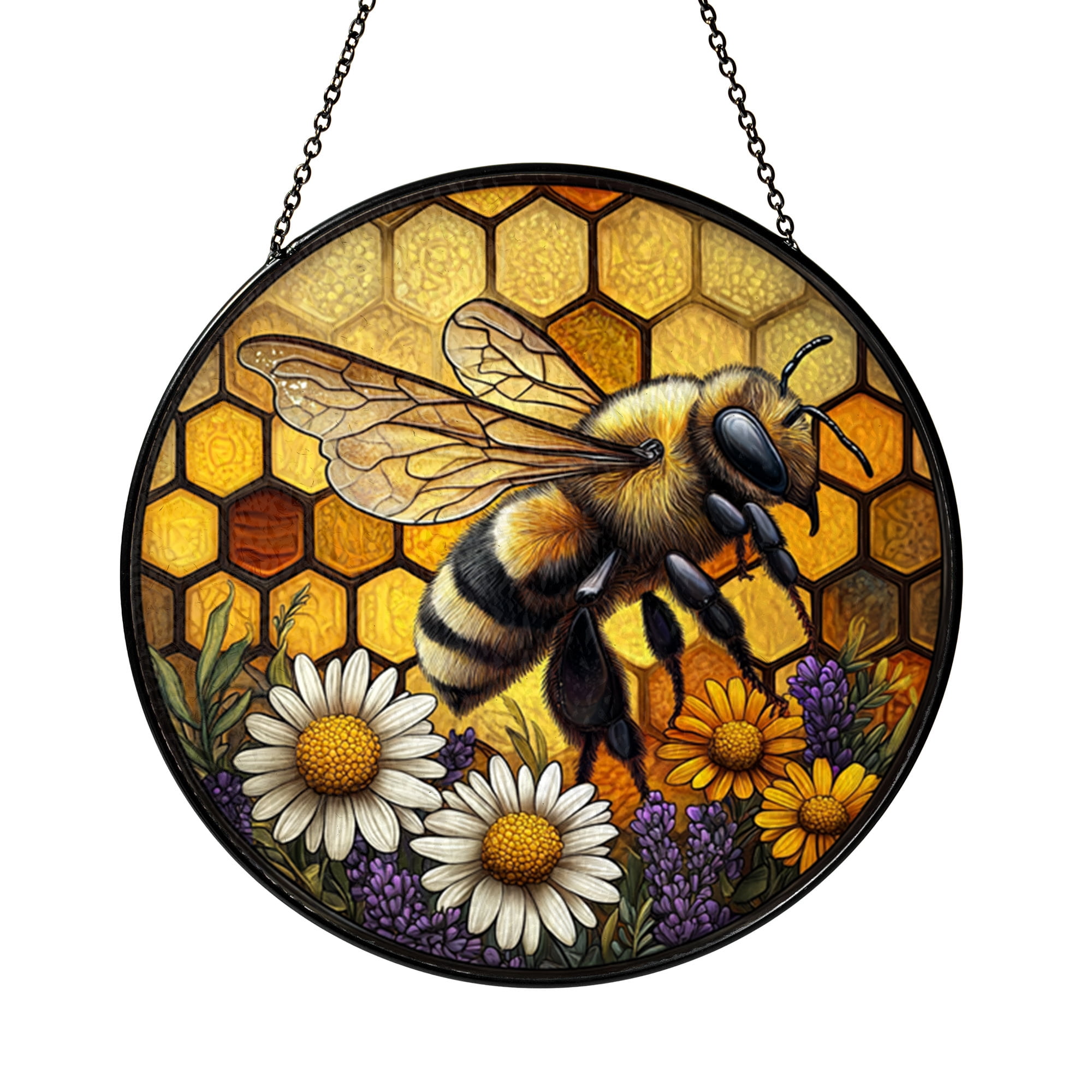 Bee in Spring Garden Artwork Stained Glass Style Window Hanging ...