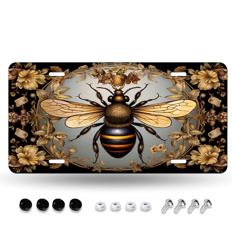 Bee in a Vintage Floral Frame License Plate Frame, Decorative Novelty ...
