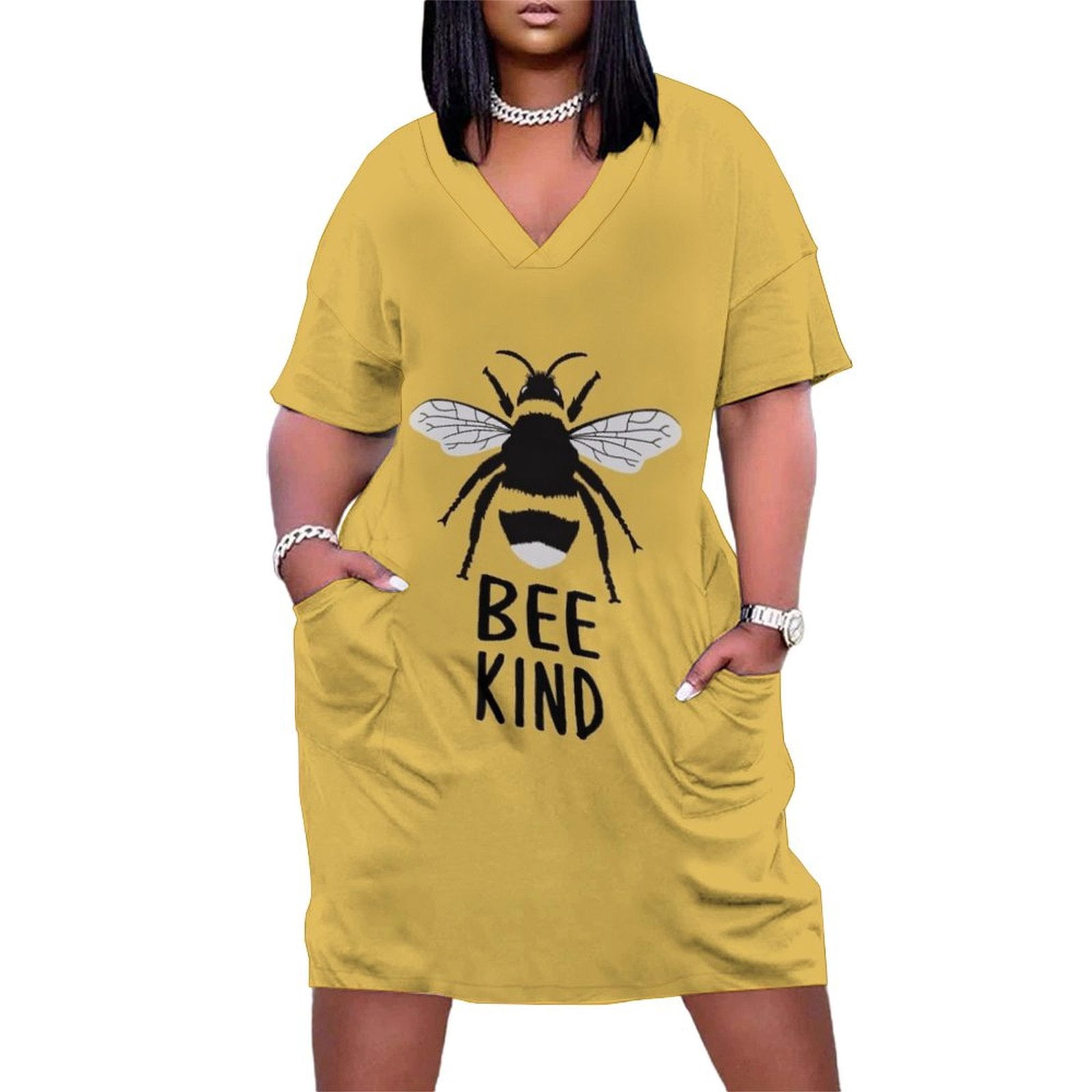 Bee kind Loose Pocket Dress women's clothing korea stylish loose summer ...