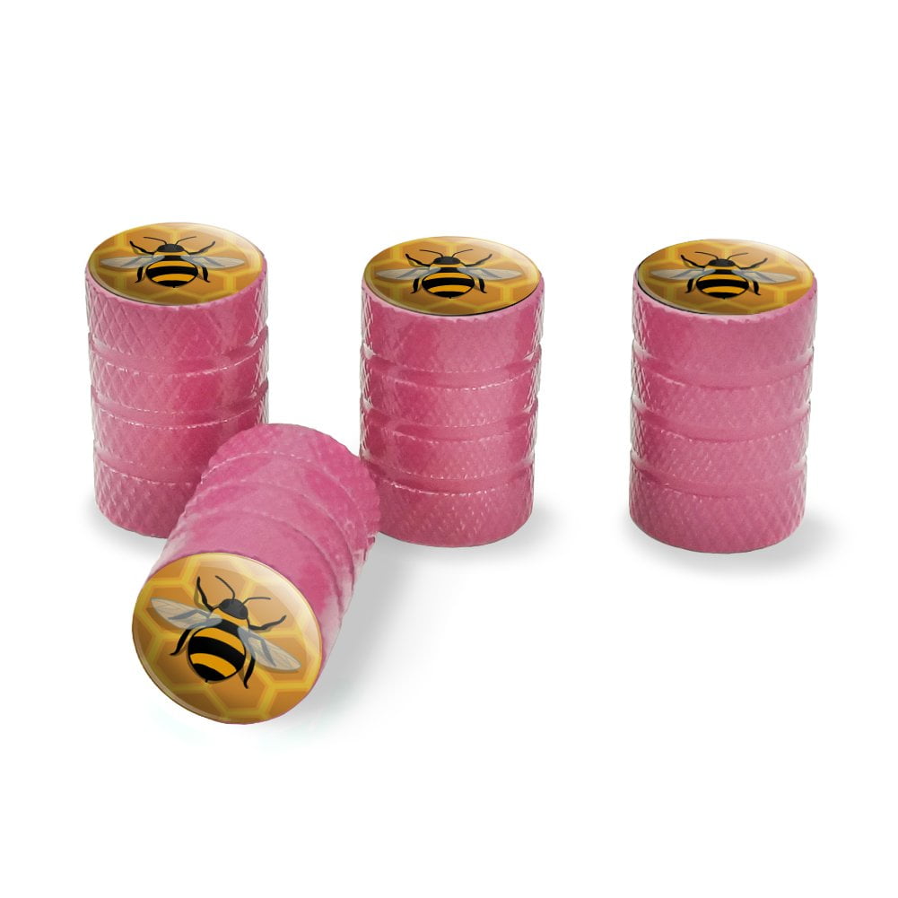 Bee on Honeycomb Tire Rim Wheel Aluminum Valve Stem Caps - Pink ...