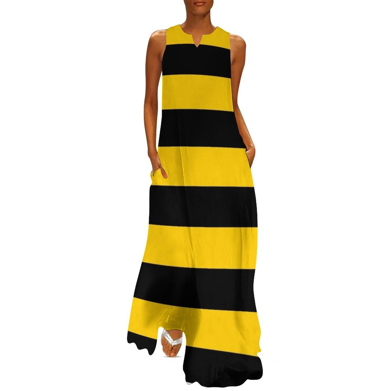 Bee pattern black and yellow stripes Long Dress elegant women's dresses ...