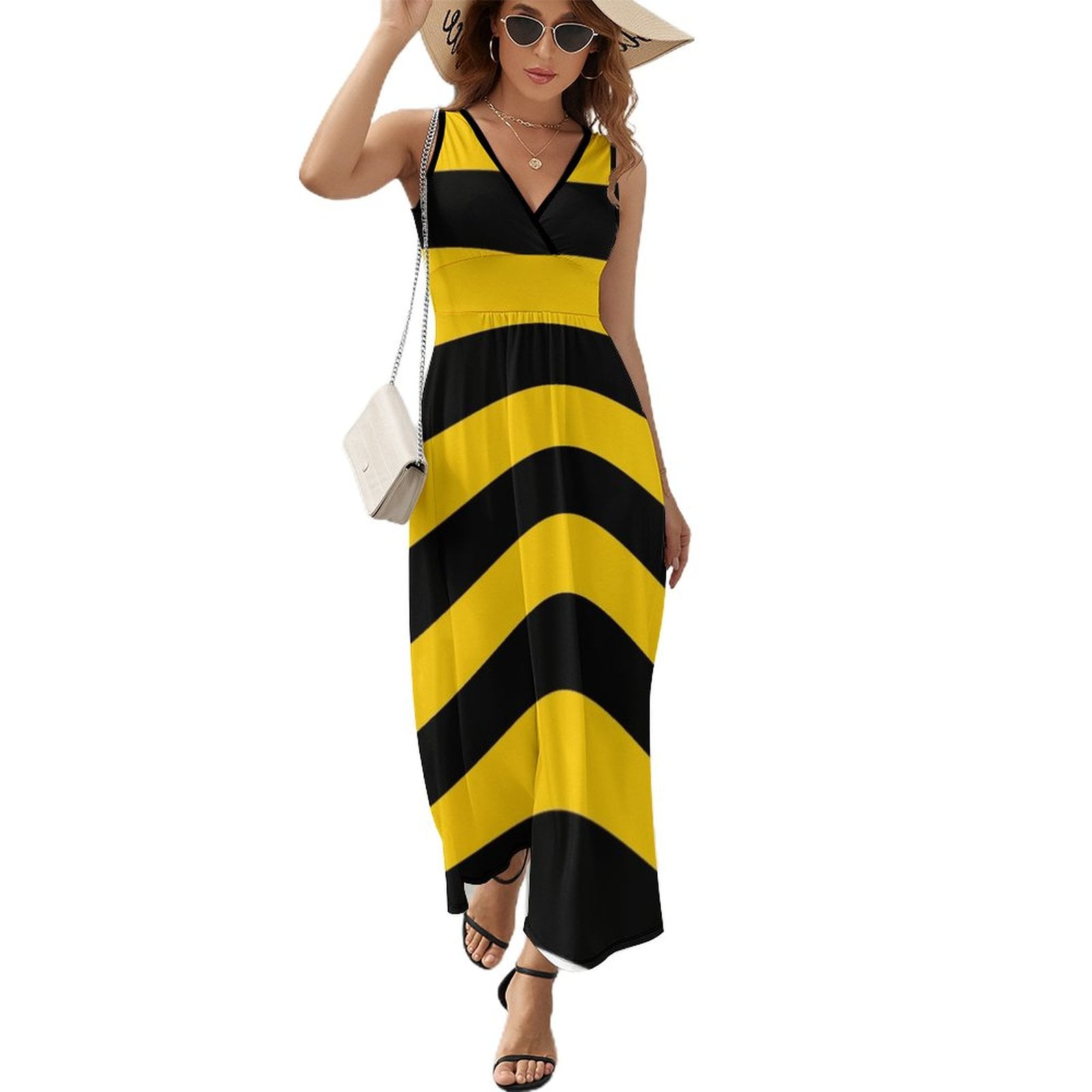 Bee pattern black and yellow stripes Sleeveless Dress dresses for women ...