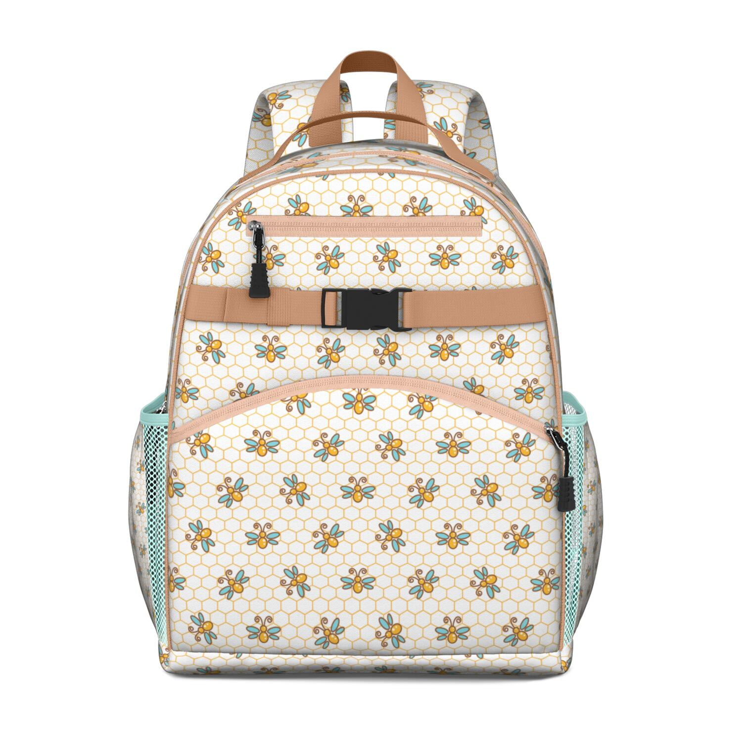 Bee print backpack, spacious backpack with honeybee and flower designs ...