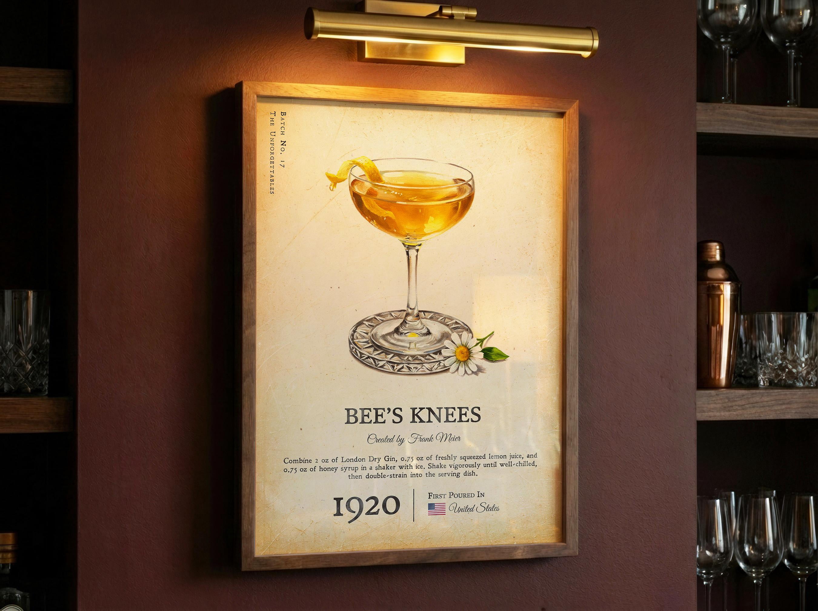 Bee's Knees Cocktail Print, Retro Cocktail Poster, Bar Wall Art ...