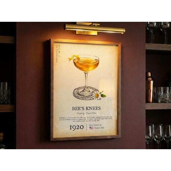 Bee's Knees Cocktail Print, Retro Cocktail Poster, Bar Wall Art ...