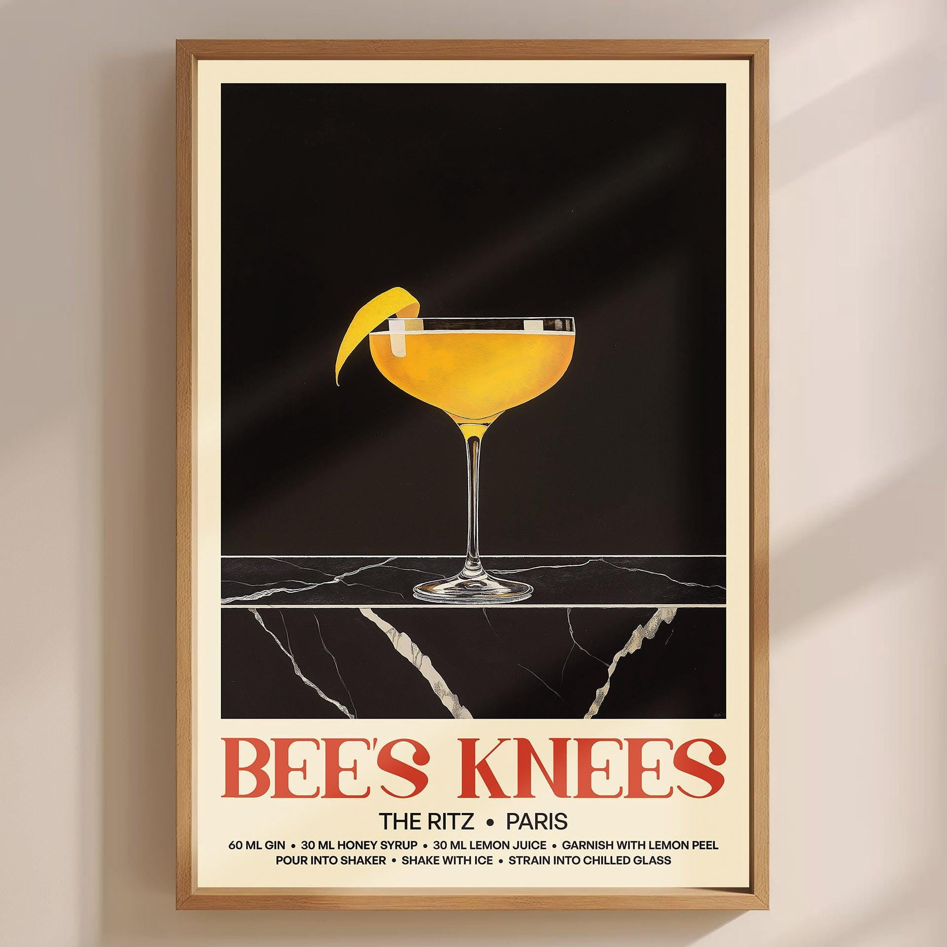 Bee's Knees Cocktail Print, Vintage Wall Art, Retro Gin Bar Poster ...