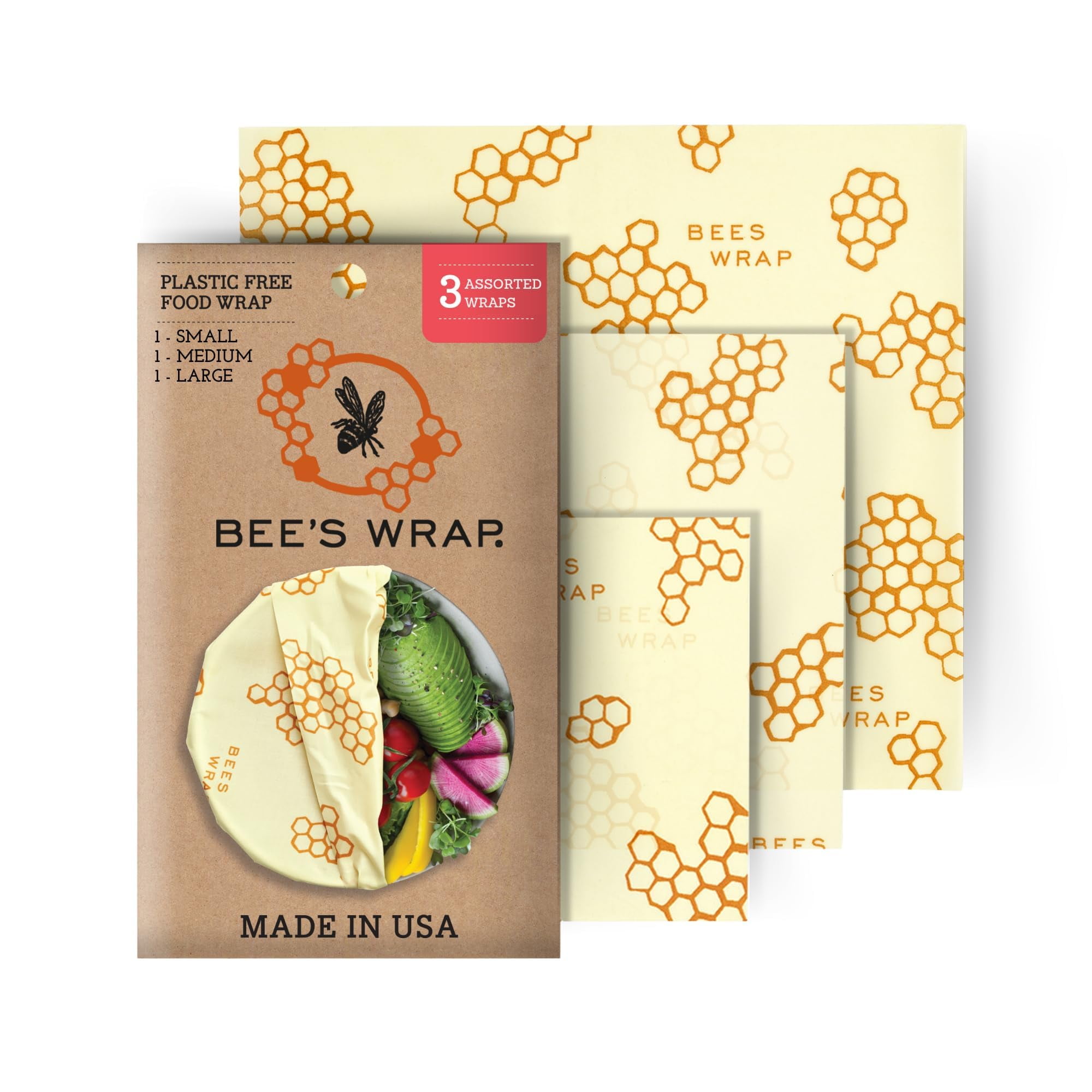 Bee's Wrap Reusable Beeswax Food Wraps Made in The USA, Eco Friendly ...